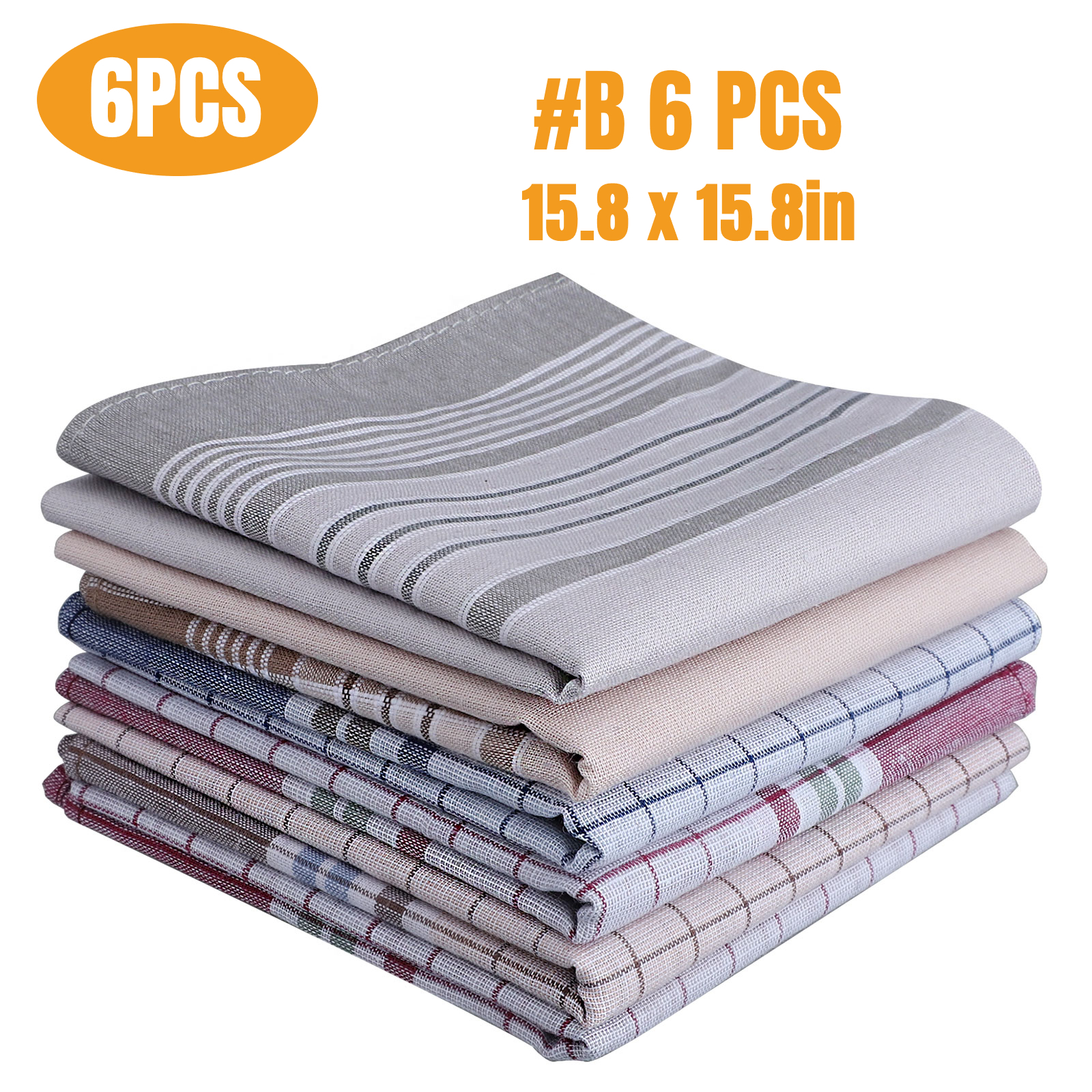 6/12 PCS Men's Cotton Handkerchiefs Classic Pocket Square Hankies ...