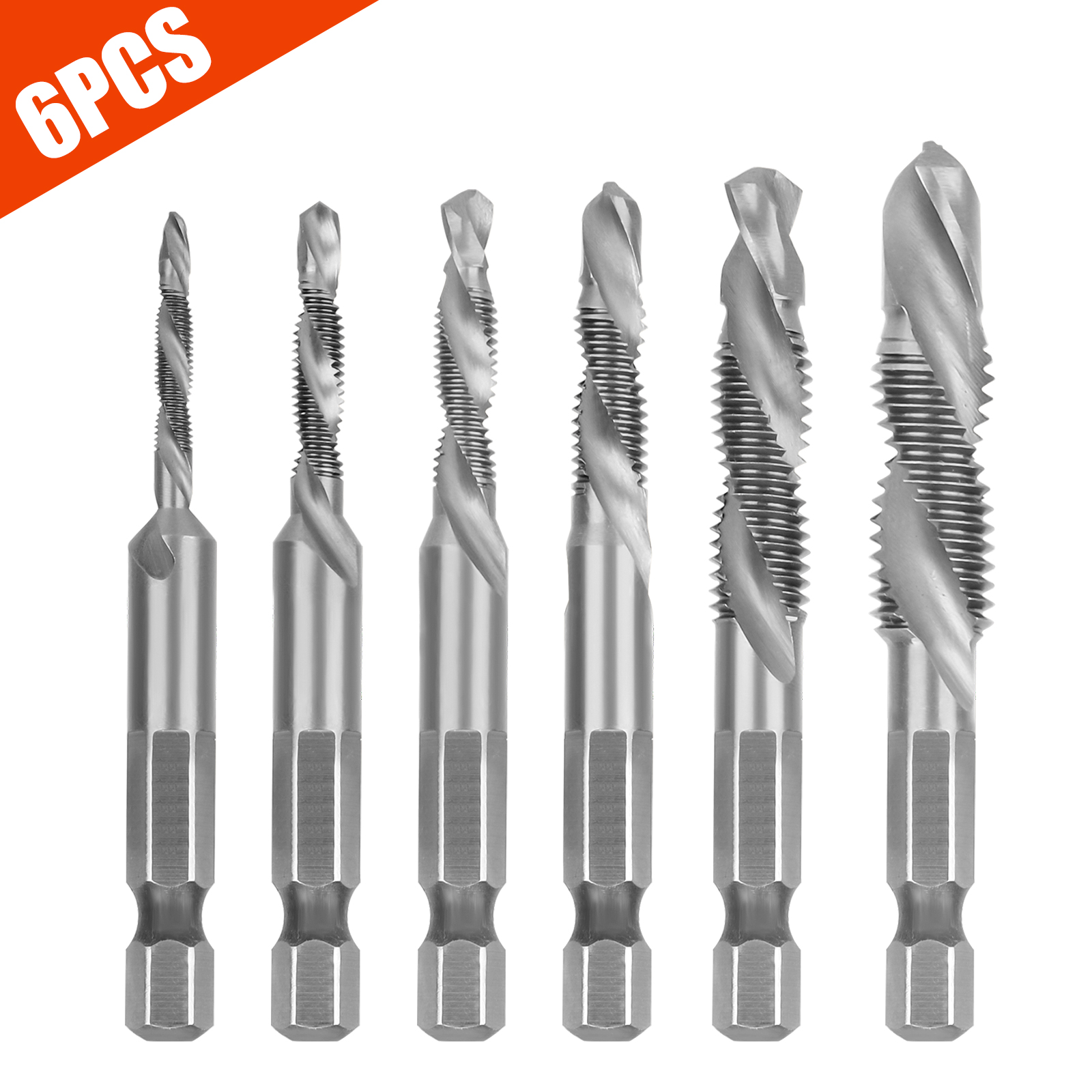 6PCS 1/4" HSS Hex Shank Titanium Plated Screw Thread Drill Bits Set M3 ...