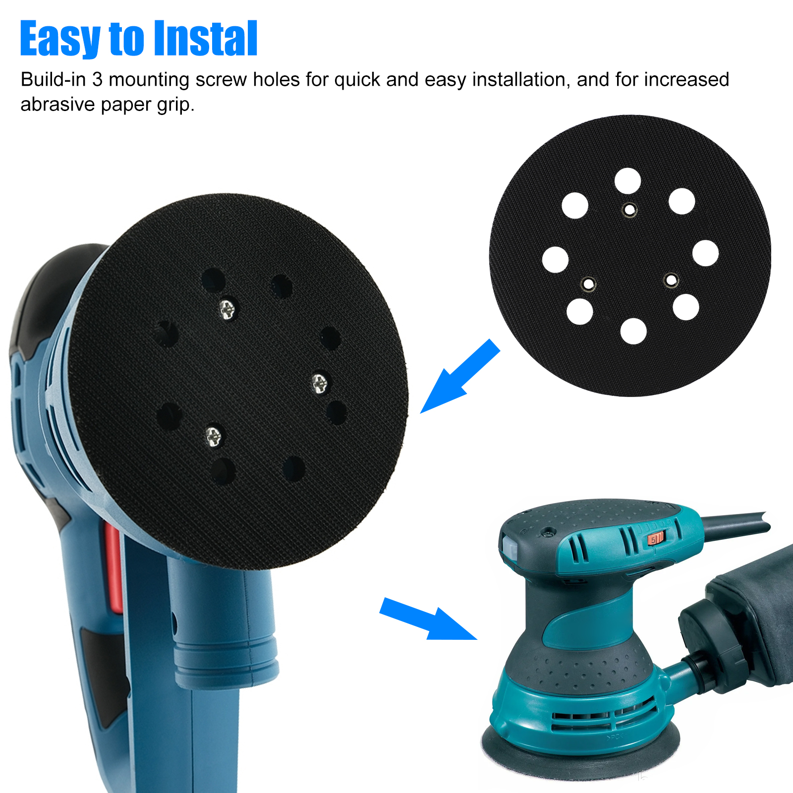 2x 5inch Hook & Loop 3 Screws Orbital Sander Pad Replacement for Dewalt ...