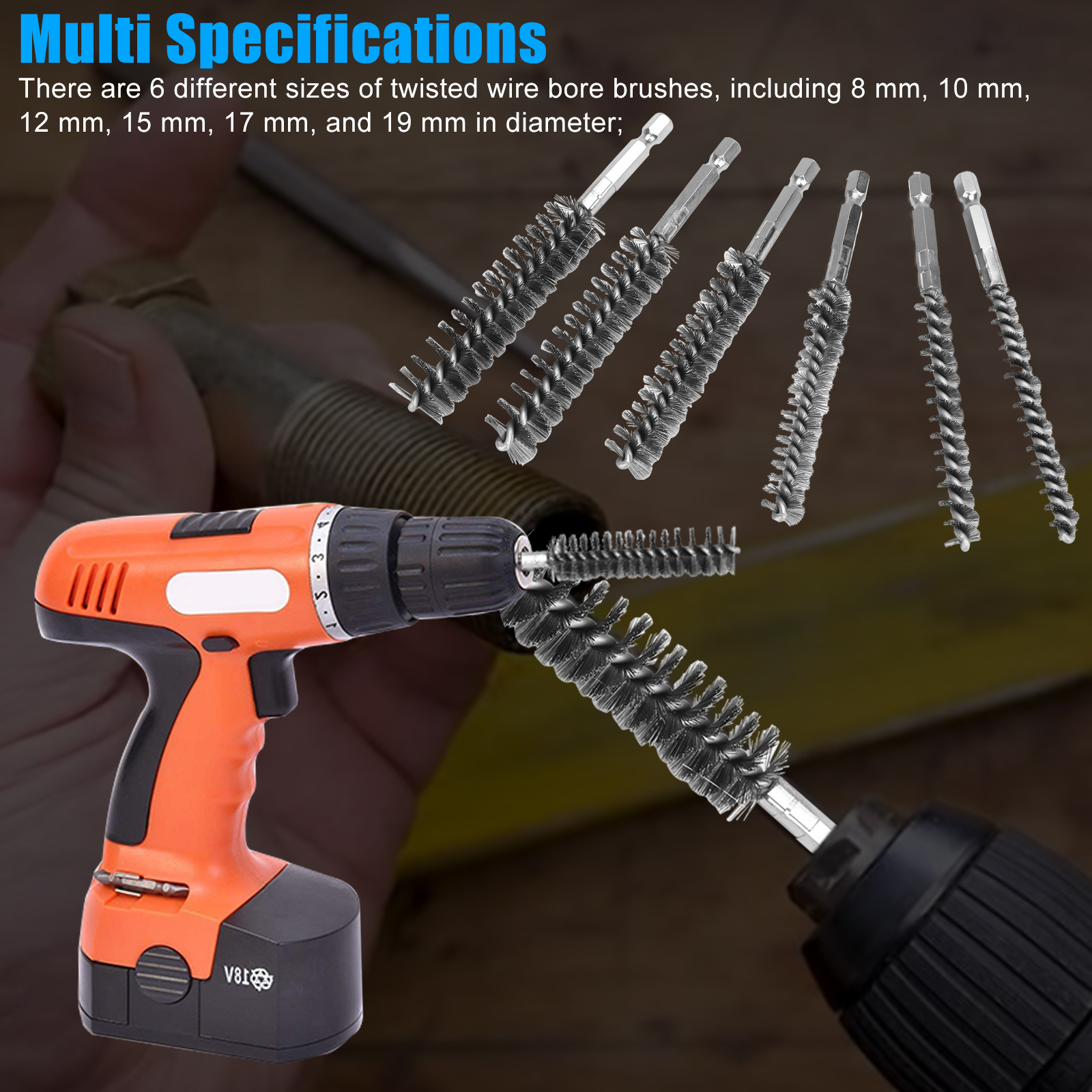 6 12x 1 4in Hex Shank Bore Cleaning Stainless Steel Brush 8 19mm For 6-12x-1-4in-hex-shank-bore-cleaning-stainless-steel-brush-8-19mm-for
